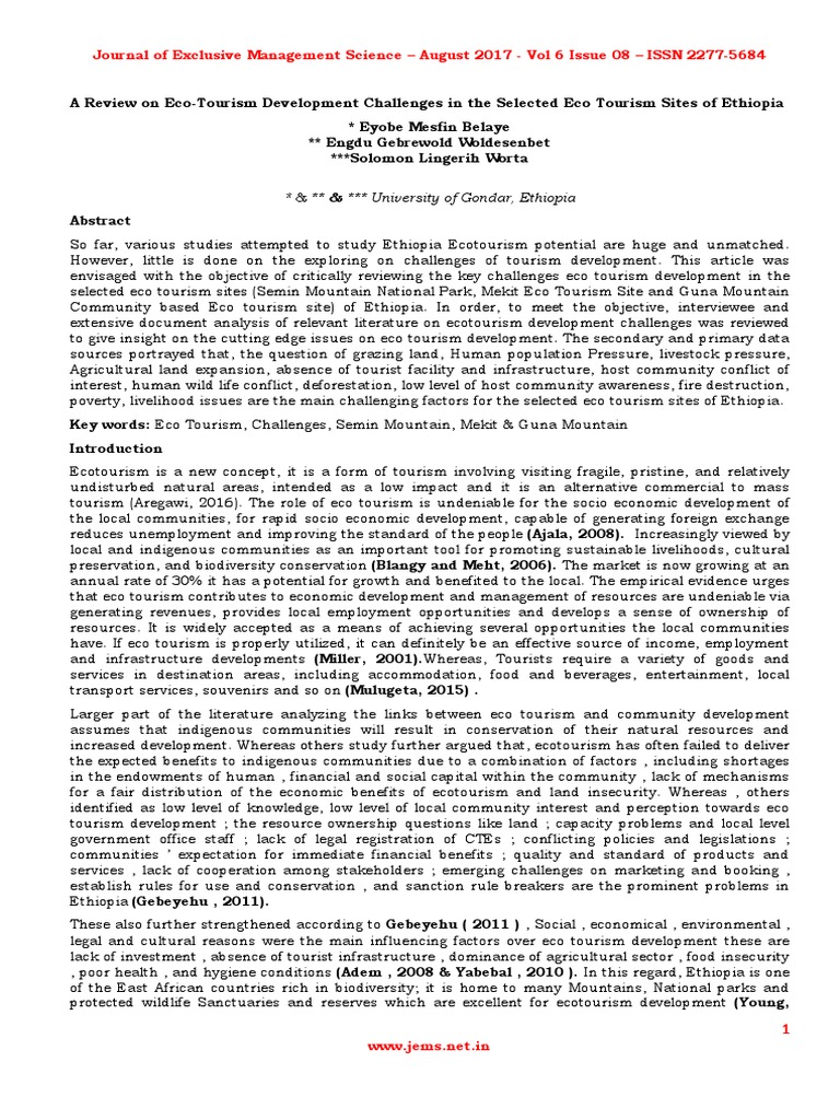 Ecotourism Development Challenges in Ethiopia | PDF | Ecology | Tourism