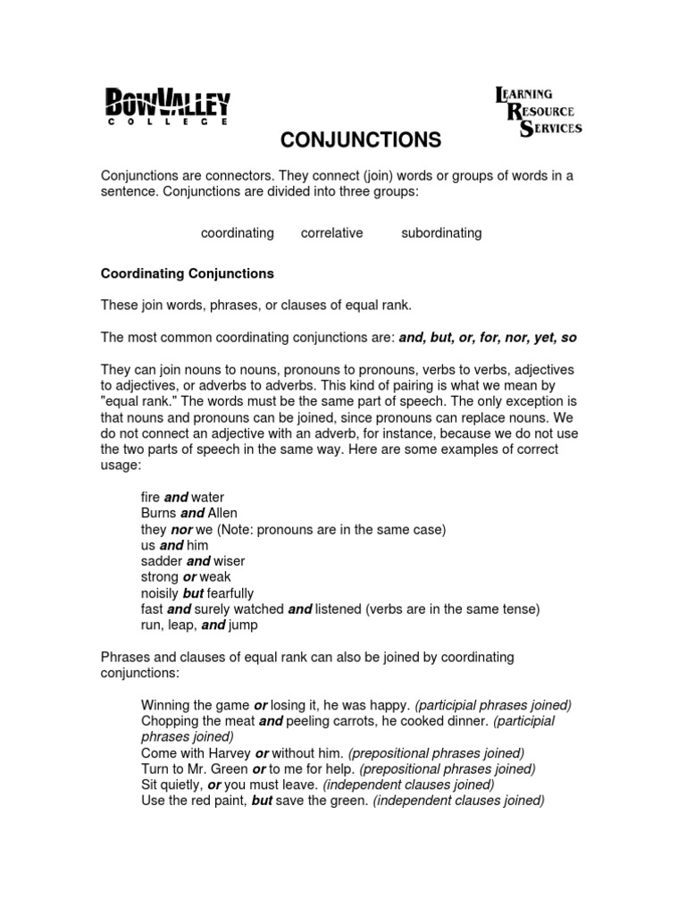 Grammar Conjunctions Pdf Pdf Part Of Speech Phrase