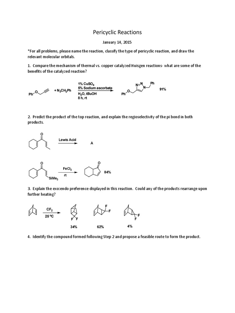 Pericyclic Reactions 121714 Problemset | PDF