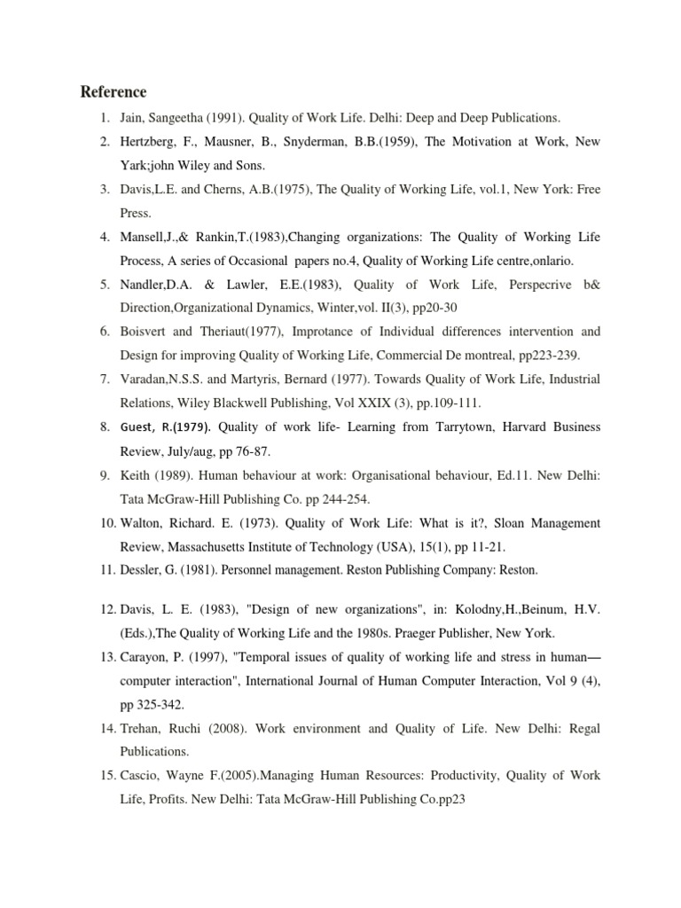 Reference: 11. Dessler, G. (1981) - Personnel Management. Reston ...