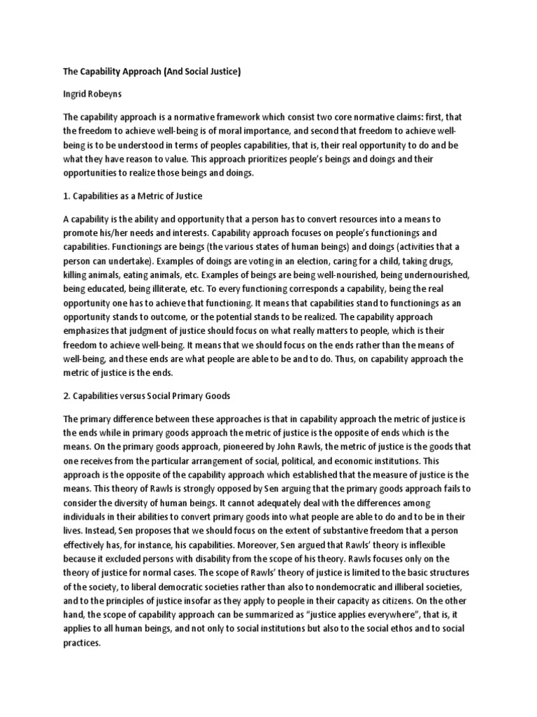 The Capability Approach | PDF | John Rawls | Justice