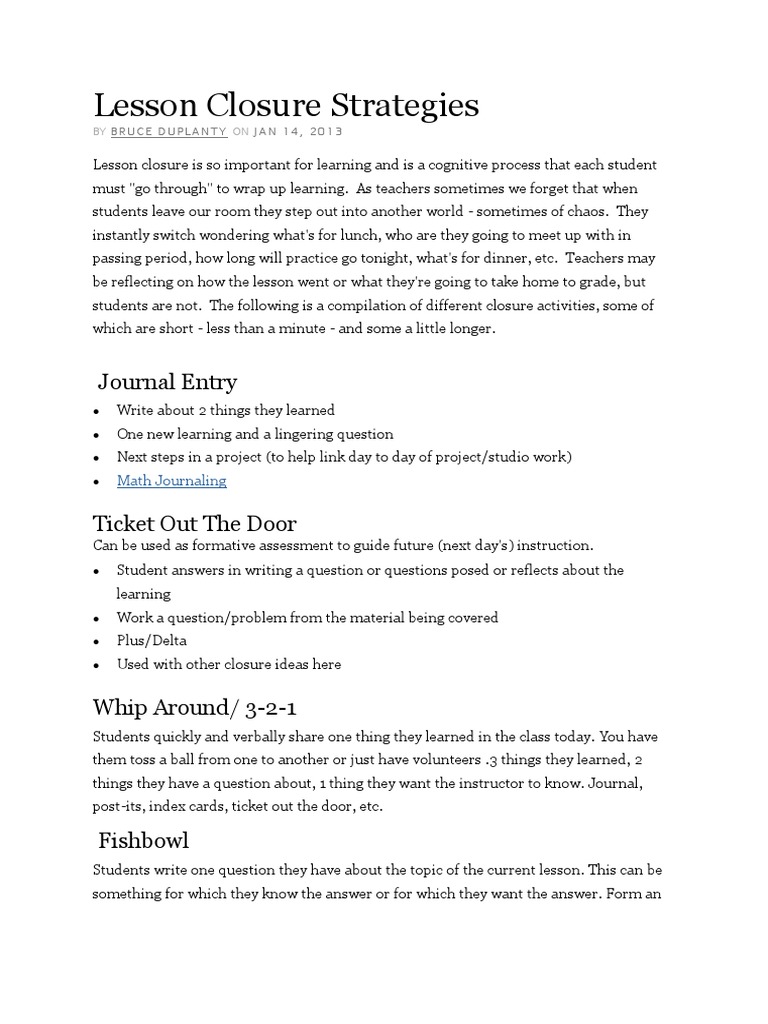 Lesson Closure Strategies | PDF | Quiz | Educational Assessment