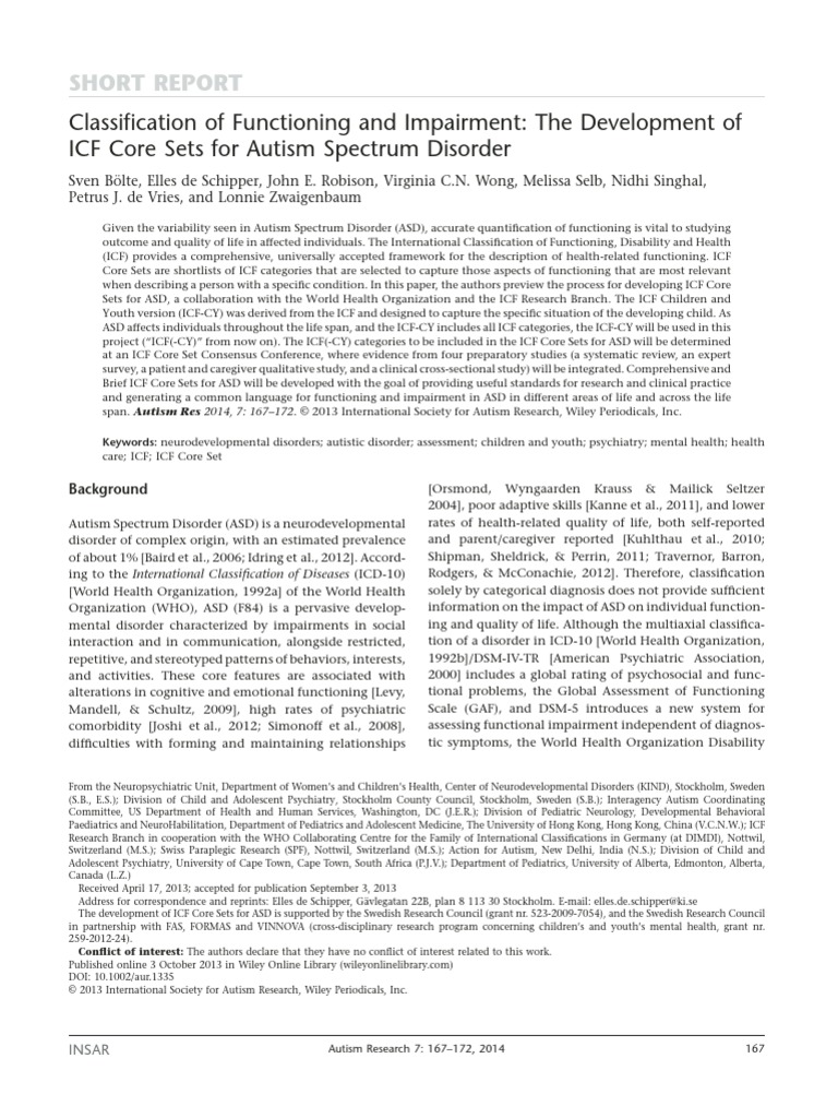 The Development of ICF Core Sets For Autism Spectrum Disorder | PDF | Autism Spectrum | Autism