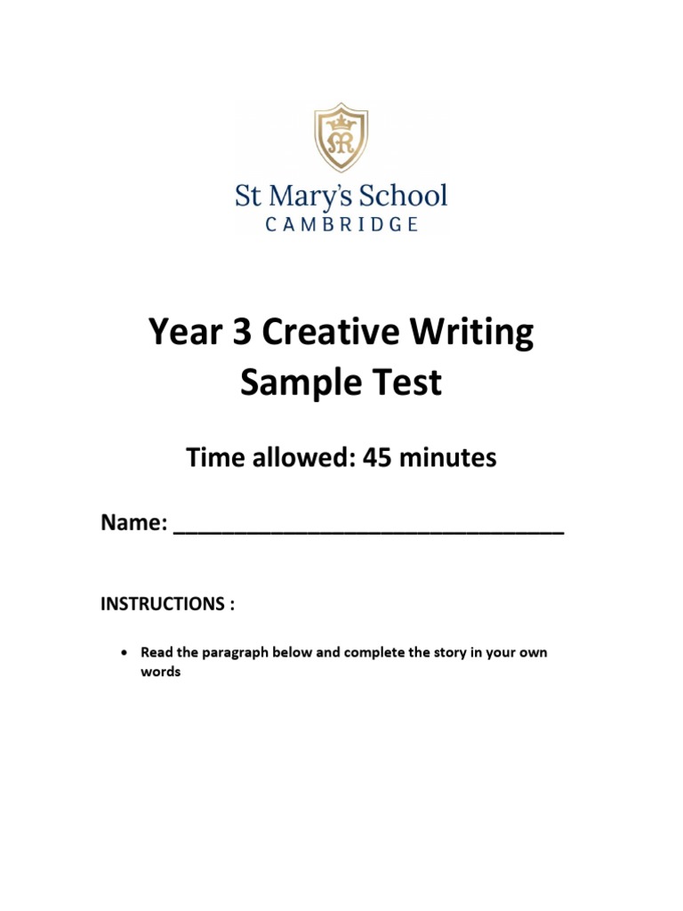 Year 3 Creative Writing Sample Test: Time Allowed: 45 Minutes | PDF