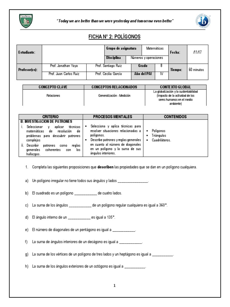 Ficha N°2 Polígonos | PDF | Geometría del plano euclidiano | Politopos