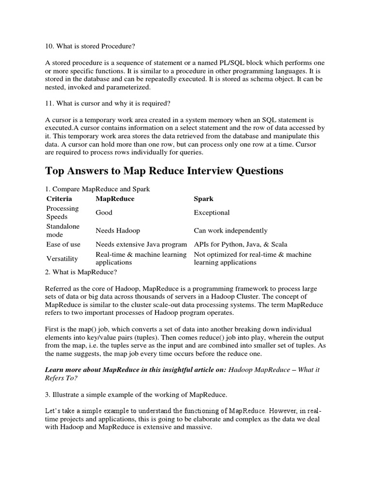 Top Answers To Map Reduce Interview Questions: Criteria Mapreduce Spark | PDF | Map Reduce ...