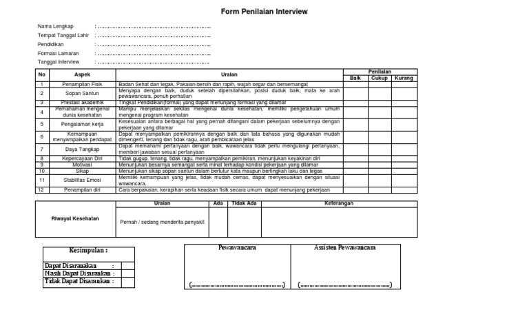 Form Penilaian Interview | PDF | Pengembangan Diri