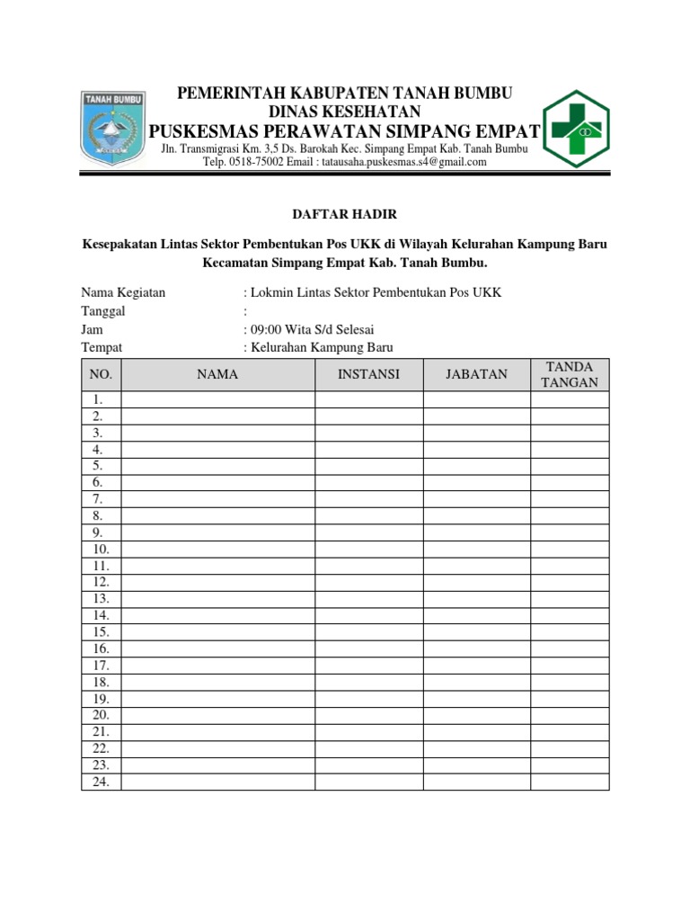 Daftar Hadir Kesepakatan Pembentukan Pos Ukk | PDF