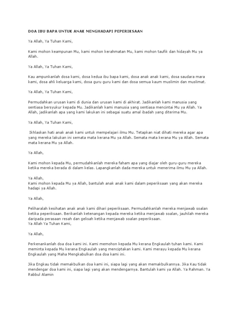 Doa Ibu Bapa Untuk Anak Menghadapi Peperiksaan Pdf