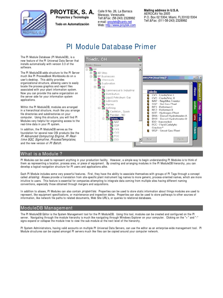 PI Module Database Primer: Proytek, S. A | PDF | Databases | Information Technology Management