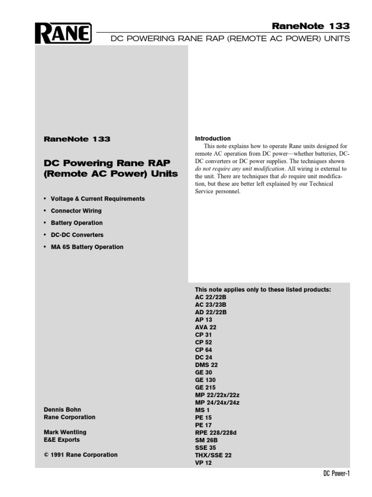 DC Powering Rane RAP Units | PDF | Direct Current | Power Supply