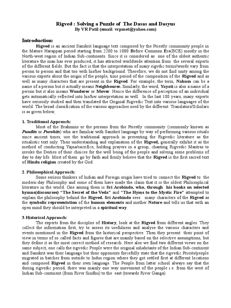 Rigved: Solving A Puzzle of The Dasas and Dasyus | PDF | Archaeology ...