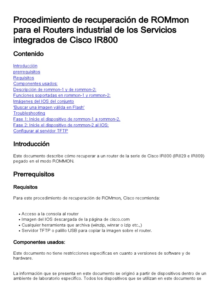 Rommon Recovery Procedure For The Cisco | PDF | Dirección IP | Servidor ...