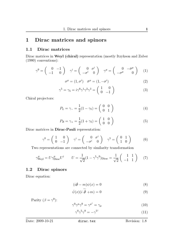 1 Dirac Matrices and Spinors | Download Free PDF | Modern Physics ...