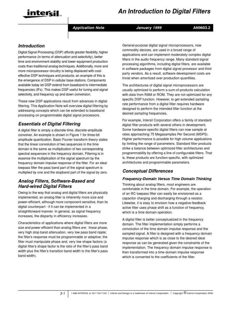 An Introduction To Digital Filters PDF | PDF | Digital Signal ...