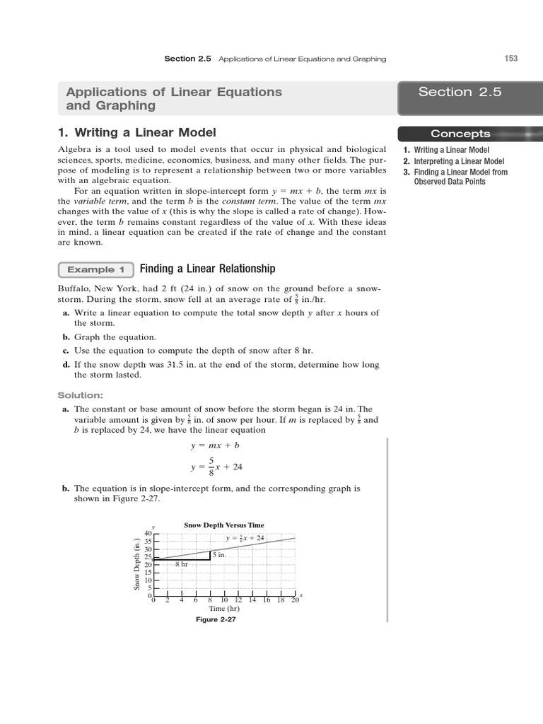 Applications of Linear Equations and Graphing: 1. Writing A Linear ...