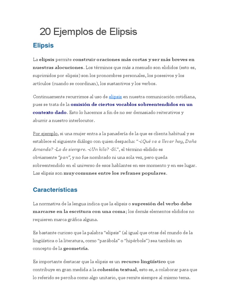 20 Ejemplos de Elipsis | PDF | Verbo | Estilo (ficción)