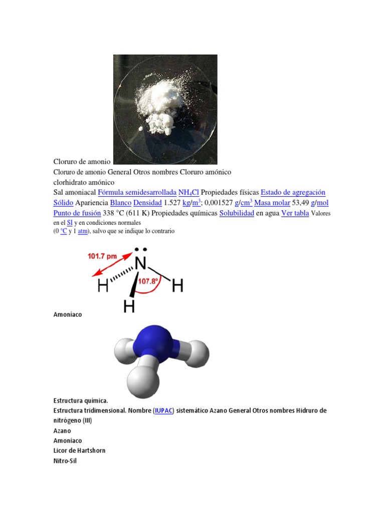 Cloruro de Amonio | Amoníaco | Sal (química)
