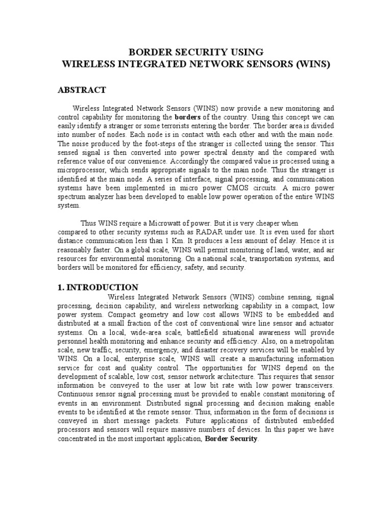 Border Security Using Wireless Integrated Network Sensors (Wins) | PDF ...