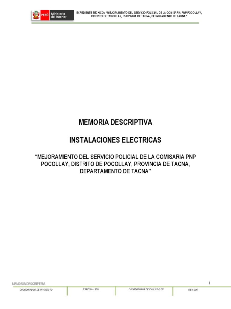 Memoria Descriptiva Instalaciones Electricas Pocollay | PDF | Electricidad | Policía