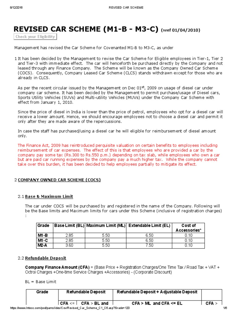 Revised Car Scheme (M1 B M3 C) : Check Your Eligibility | PDF ...