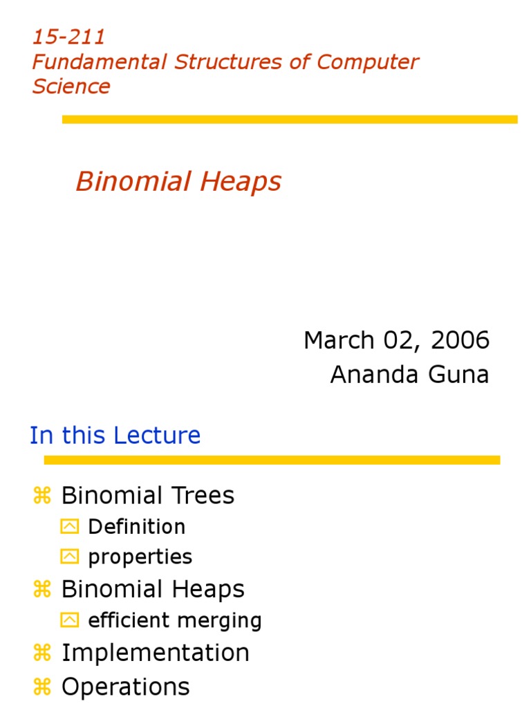 Binomial Heaps 15 211 Fundamental Structures Of Computer Science Pdf Algorithms And Data 9695