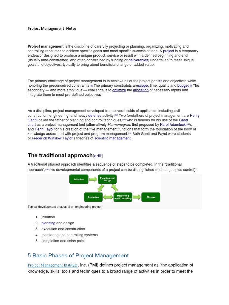 The Traditional Approach: Project Management Notes | PDF ...