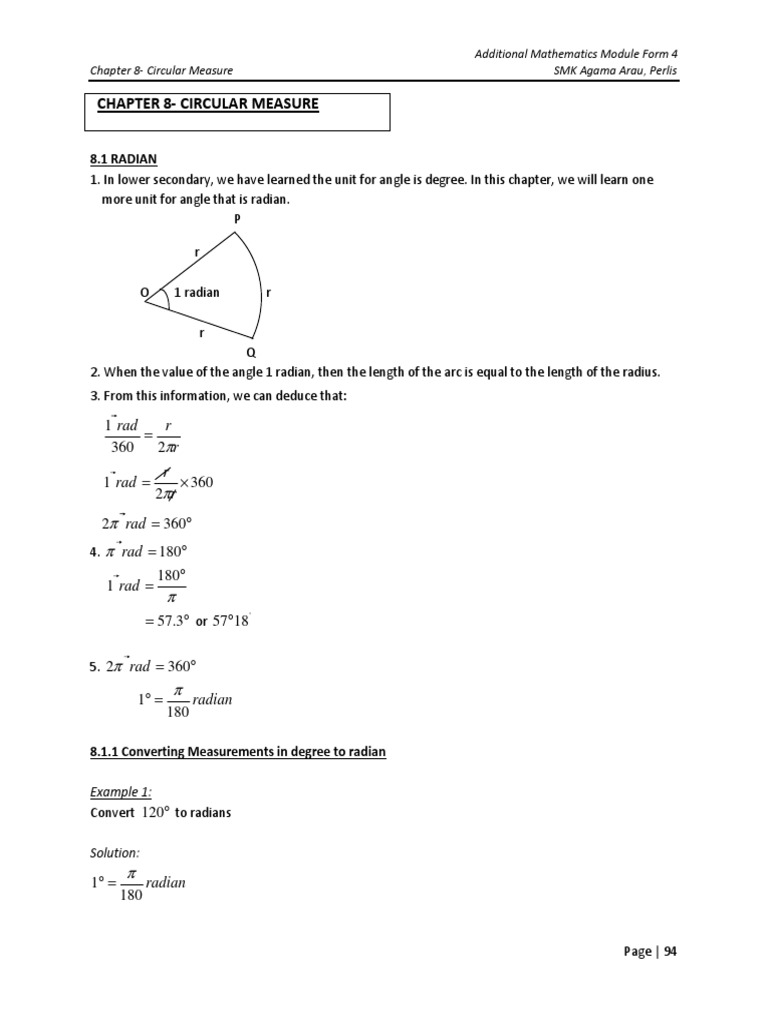 Form 4 Math: Circular Measure | PDF | Angle | Sine