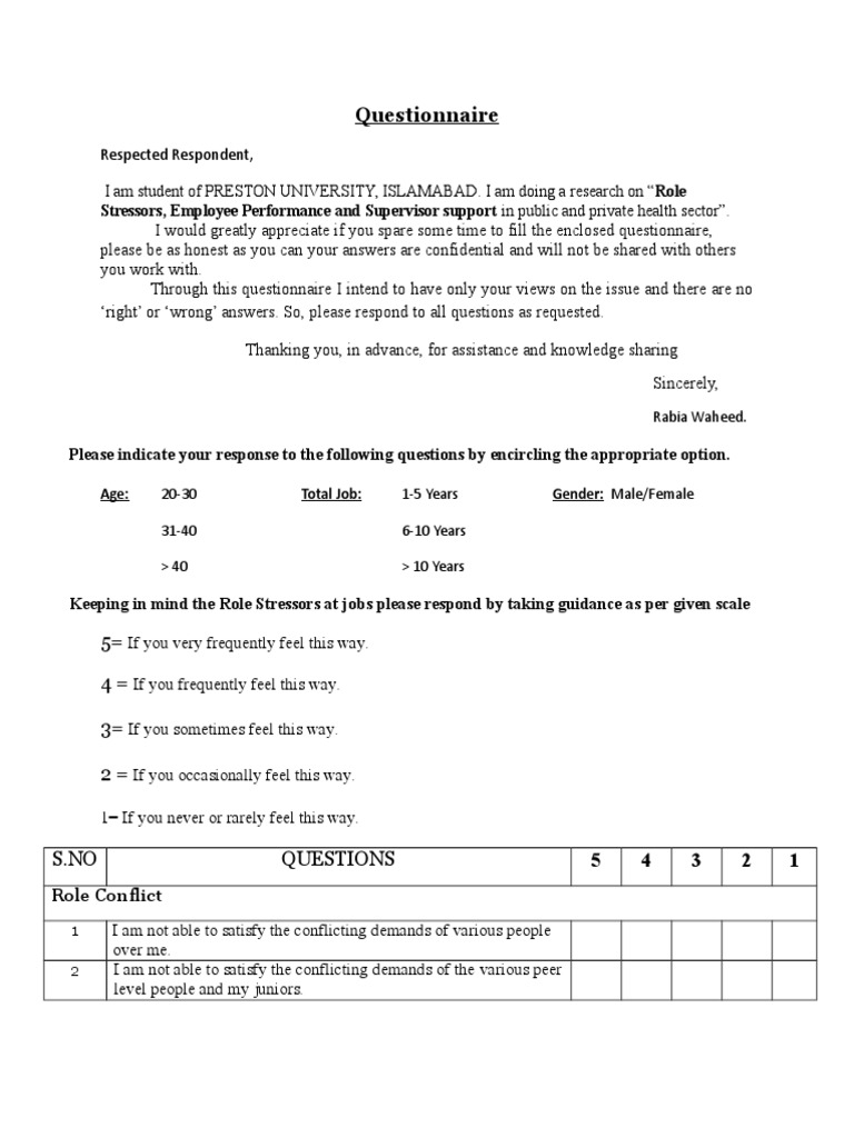Questionnaire Job Stress | PDF | Questionnaire | Stress (Biology)