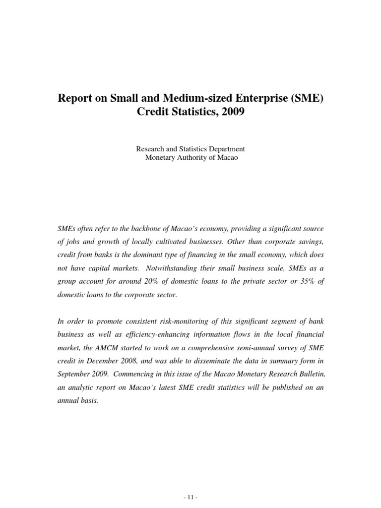 Report On Small and Medium-Sized Enterprise (SME) Credit Statistics ...