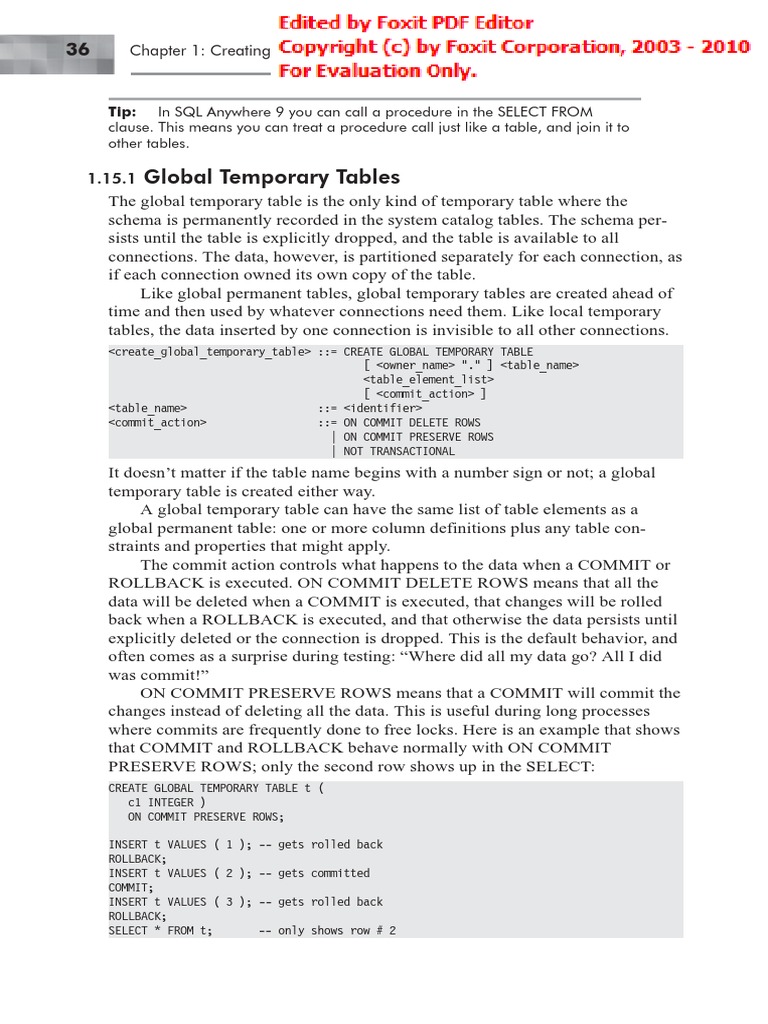 Global Temporary Tables: Chapter 1: Creating | PDF | Table (Database) | Subroutine