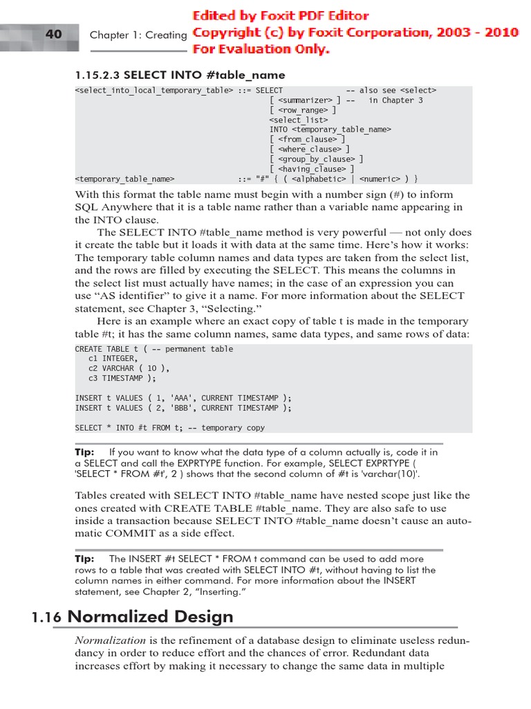 Normalized Design: Chapter 1: Creating | PDF | Table (Database) | Data Management Software