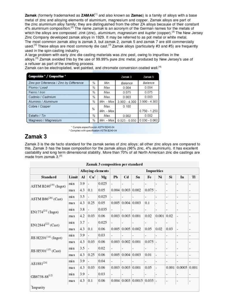 Zamak - Basics | PDF | Chemical Product Engineering | Building Materials