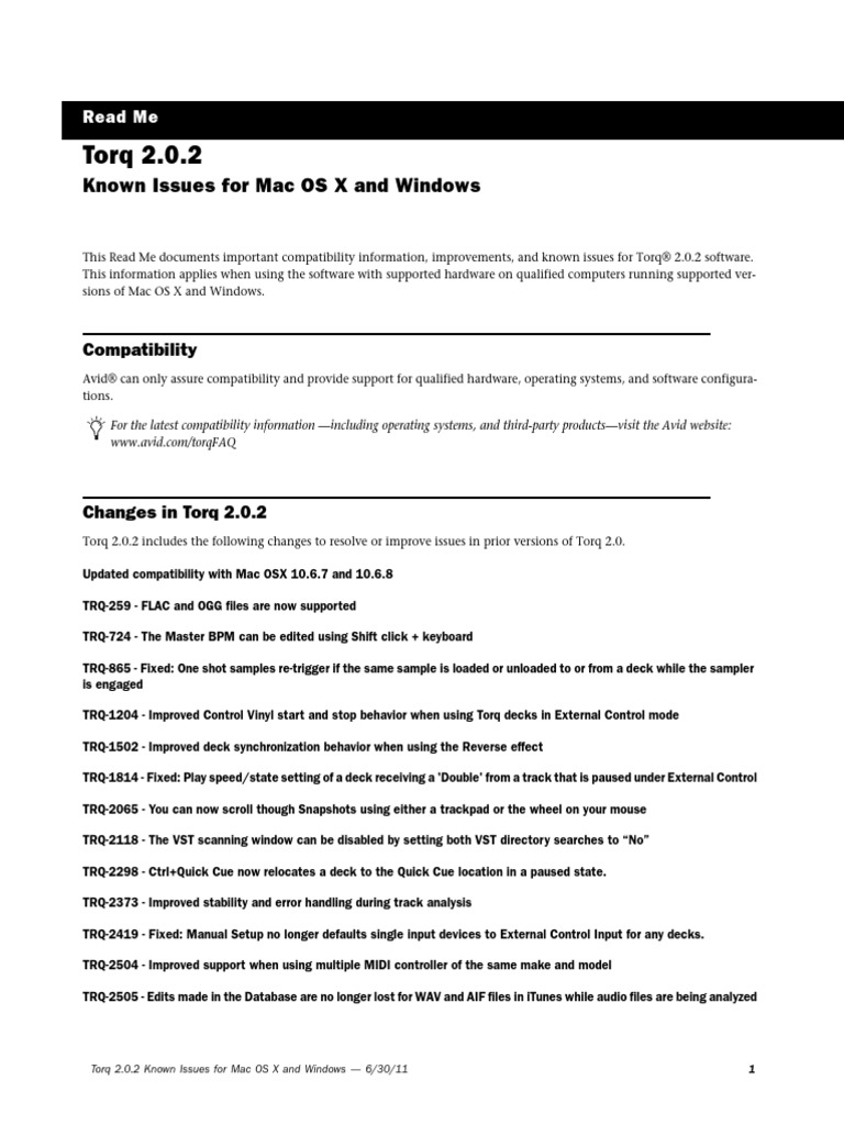 Torq 2.0.2: Known Issues For Mac OS X and Windows | PDF | I Pod | Mac Os