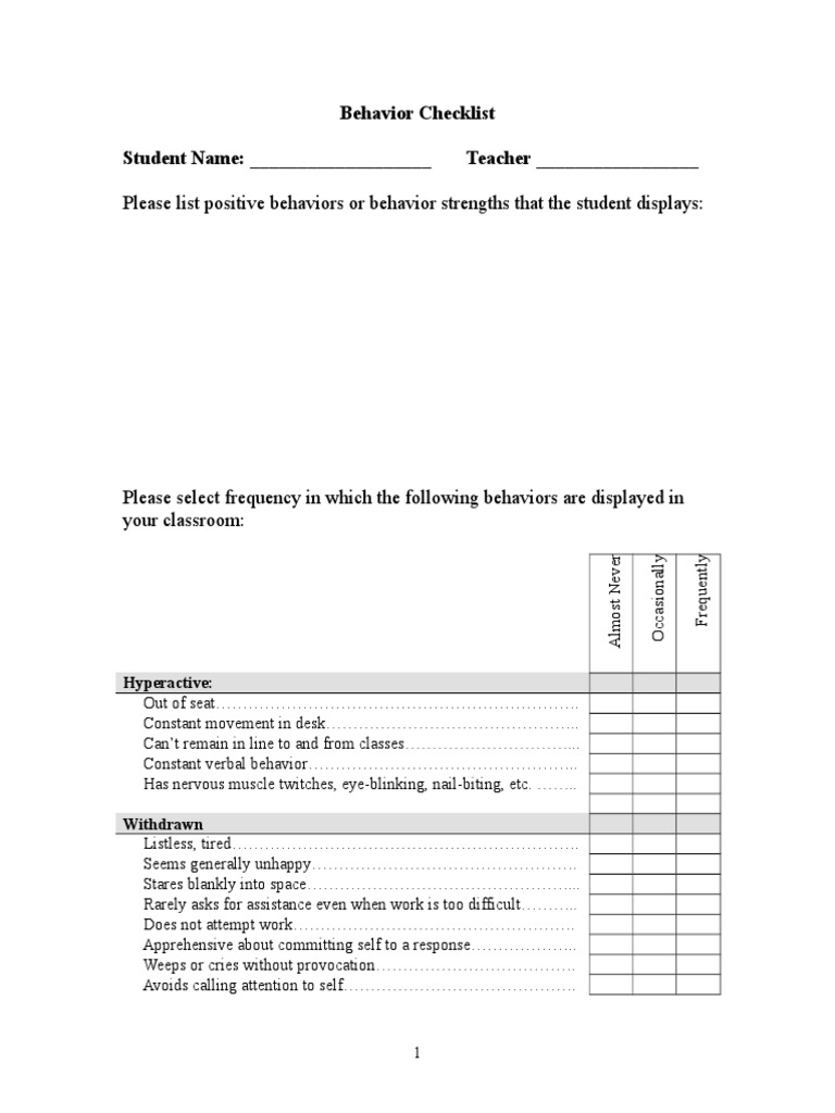 Please List Positive Behaviors or Behavior Strengths That The Student ... Please List Positive Behaviors or Behavior Strengths That The Student ...
