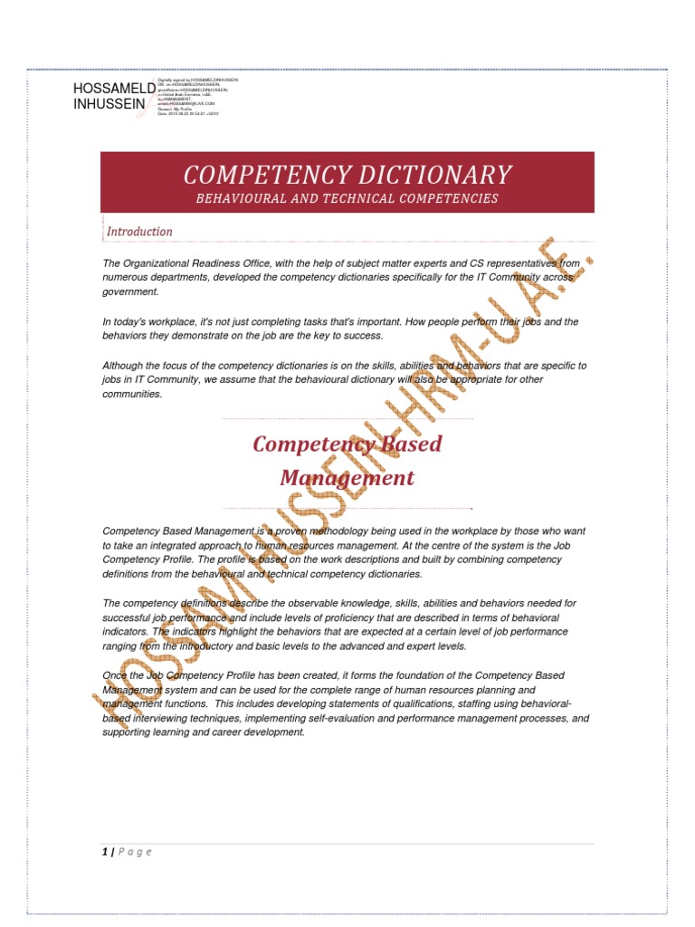 Competency Dictionary | PDF | Competence (Human Resources) | Goal