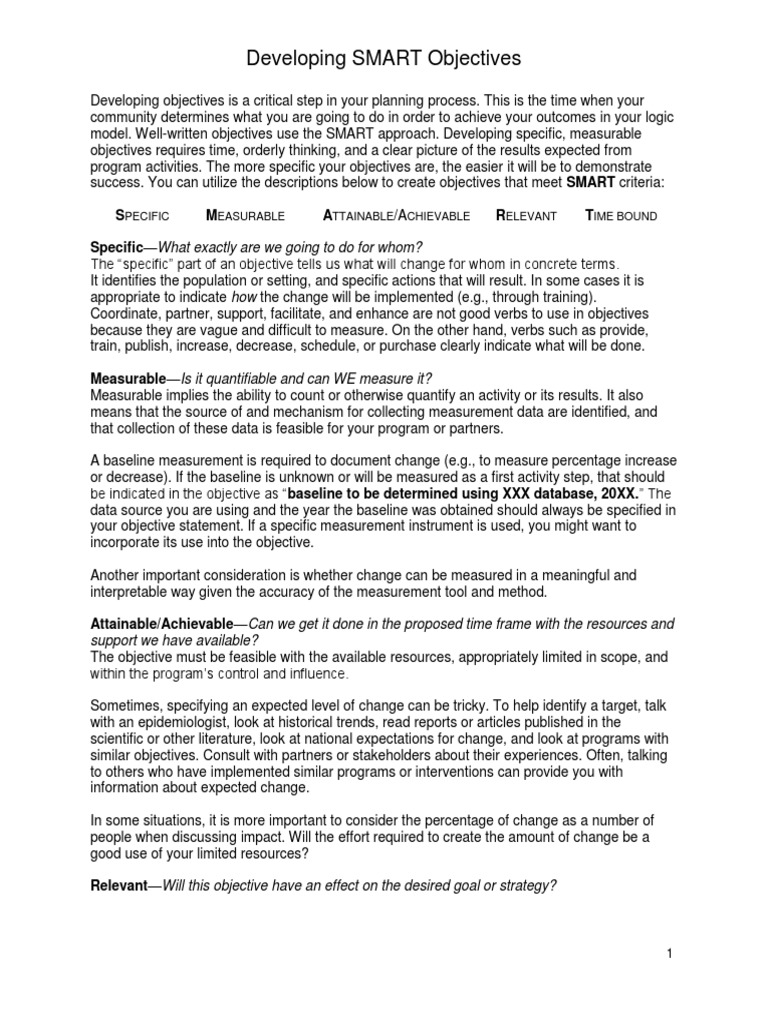 Handout - SMART Objectives | PDF | Goal | Cognition