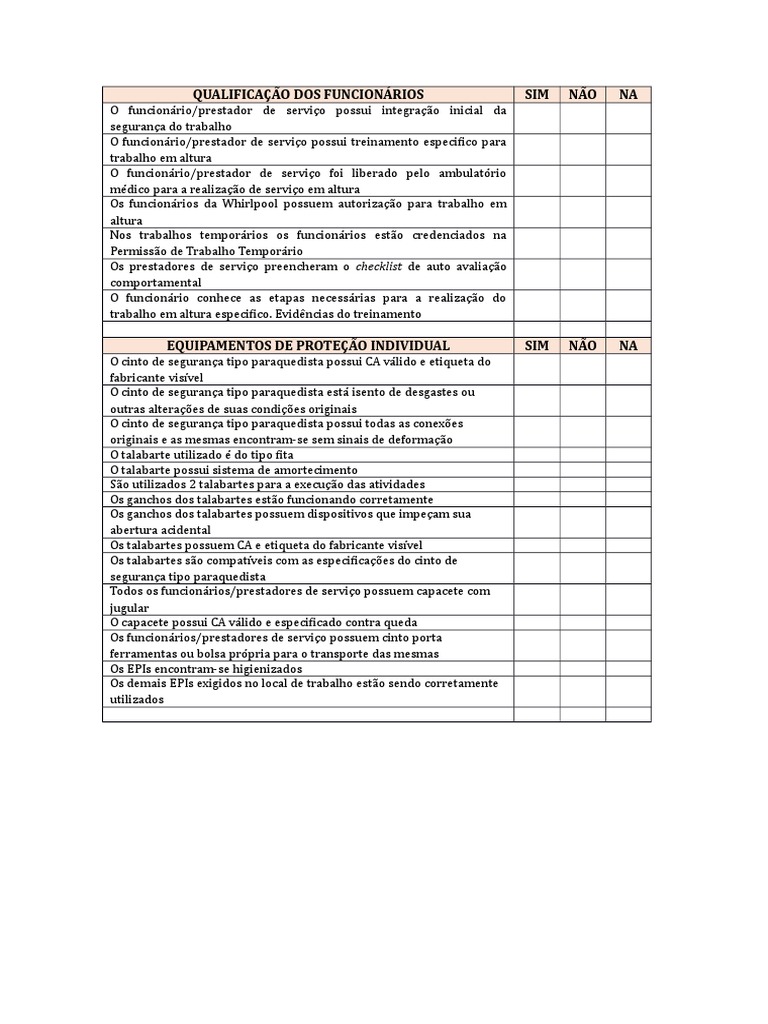 Check List Cinto de Segurança | PDF