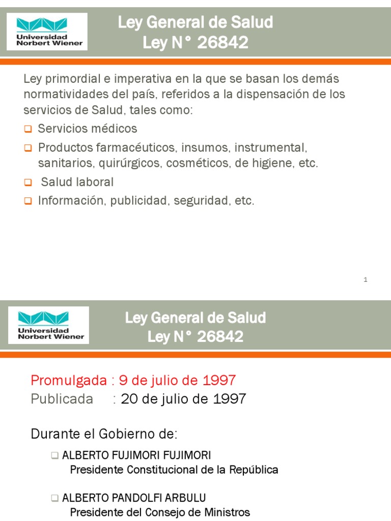 9.- 9na Sem Ley N° 26842 Ley General de Salud | Farmacéutico | Medicamentos con receta