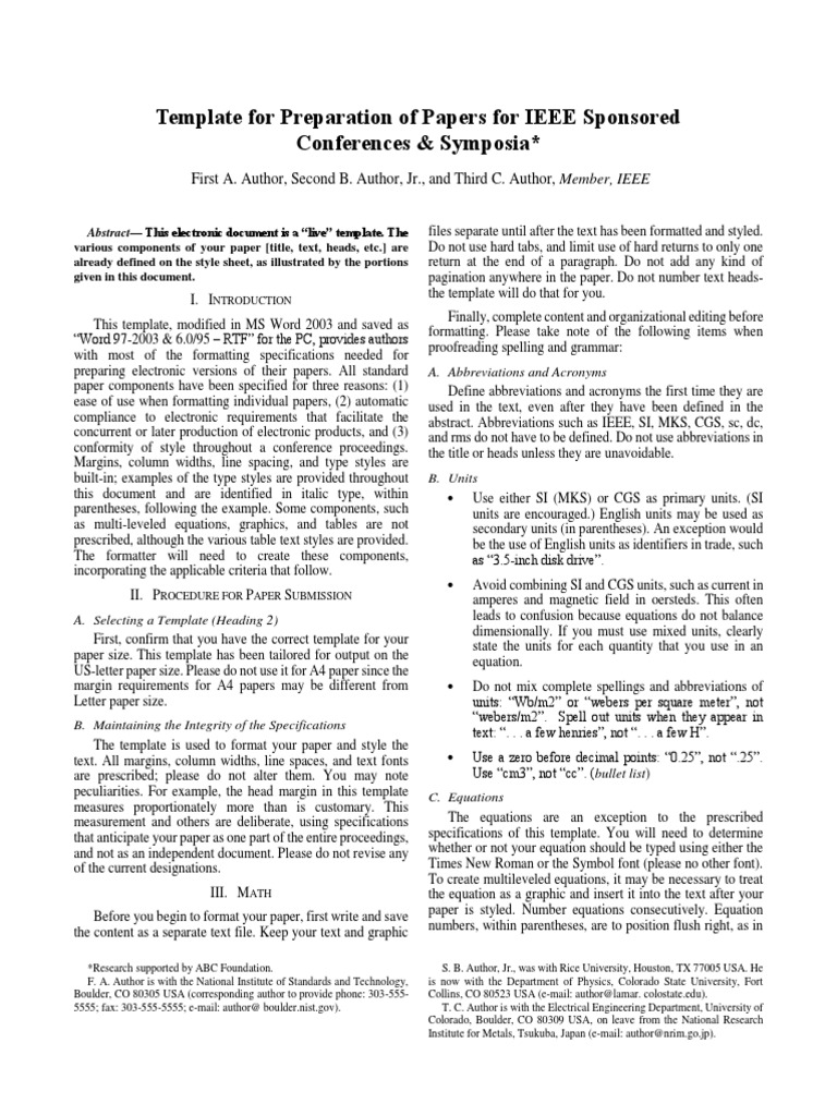 Template For Preparation of Papers For IEEE Sponsored Conferences ...