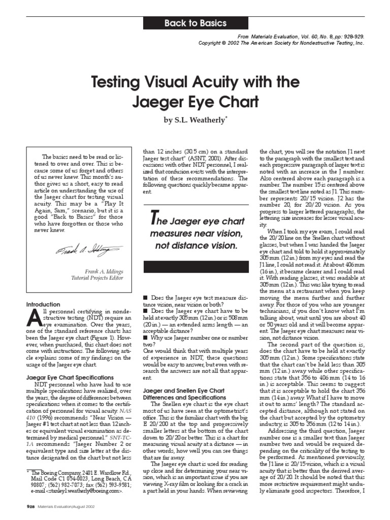Testing Visual Acuity With The Jaeger Eye Chart | PDF | Visual Acuity ...
