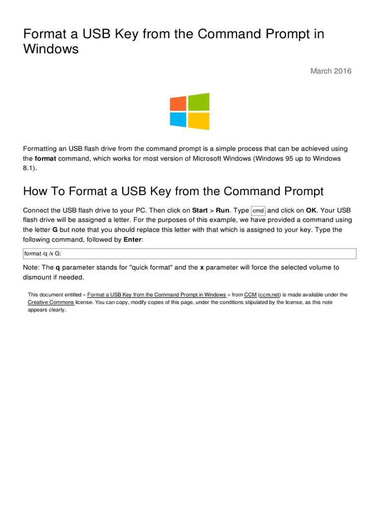 Format A Usb Key From The Command Prompt in Windows 9524 O4hgxf | PDF