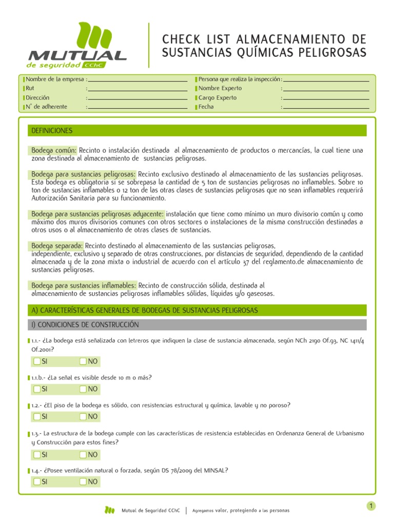 Check List Almacenamiento de Sustancias Quimicas Peligrosas | PDF | Toxicidad | La seguridad