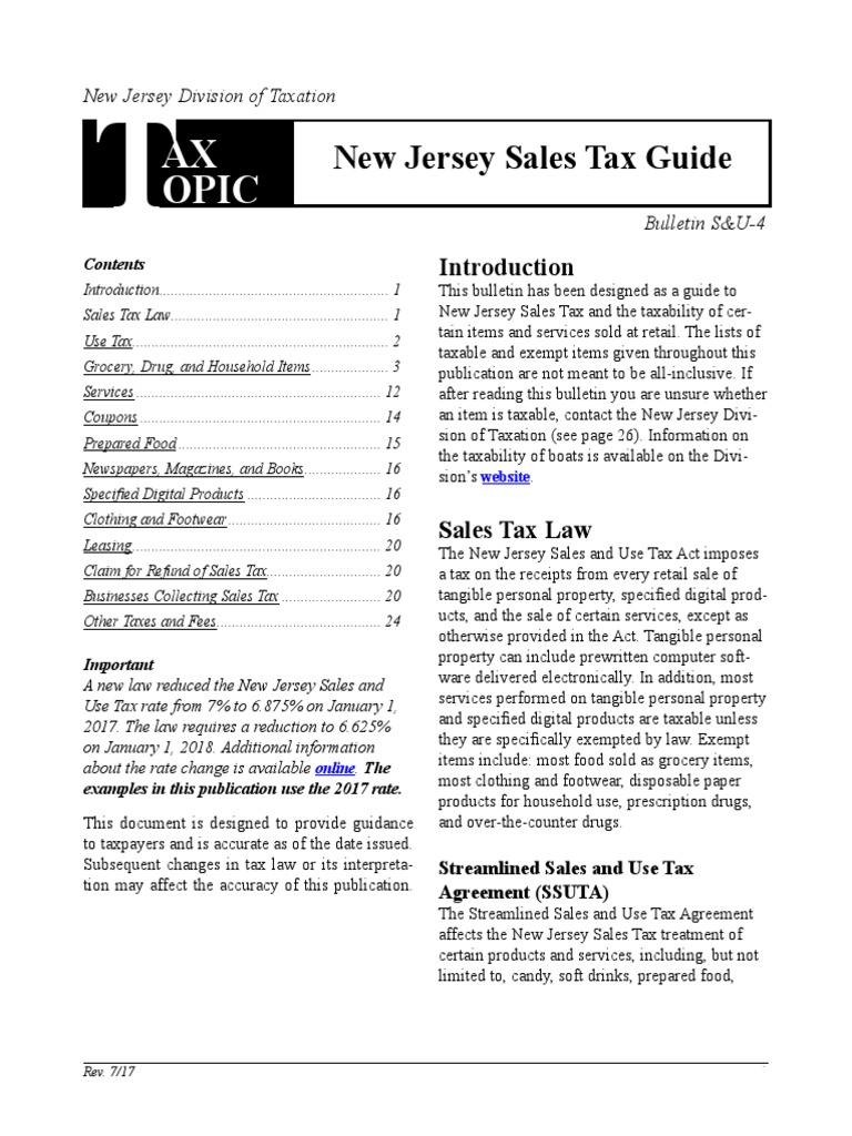 NJ Sales and Use Tax Guide Su4 | PDF | Sales Taxes In The United States ...