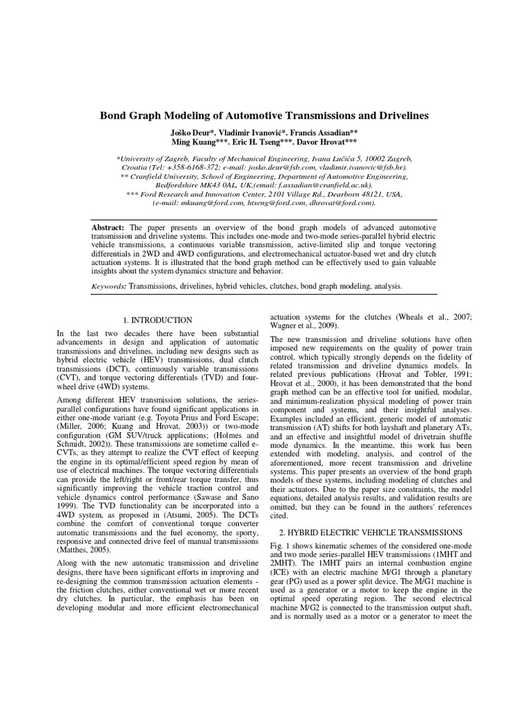 Bond Graph Modeling of Automotive Transmissions and Drivelines PDF ...