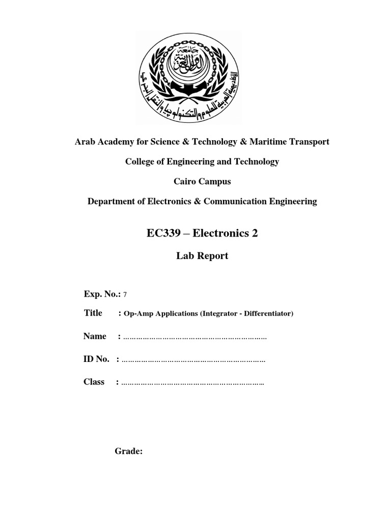 Lab-7 Op-Amp Applications (Integrator - Differentiator) | PDF ... Lab-7 Op-Amp Applications (Integrator - Differentiator) | PDF ...