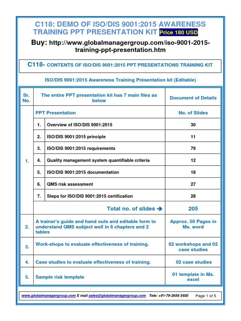 1537 Iso 9001 2015 Awareness Training Presentation Kit 56 | PDF ...
