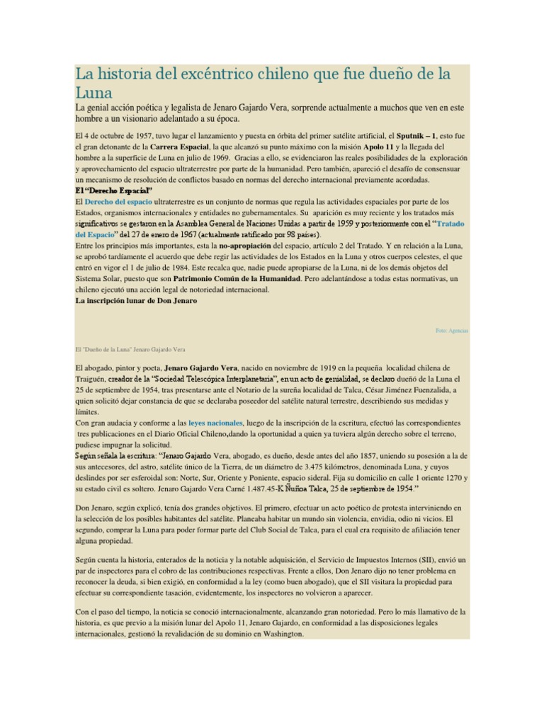 La Historia Del Excéntrico Chileno Que Fue Dueño De La Luna Pdf
