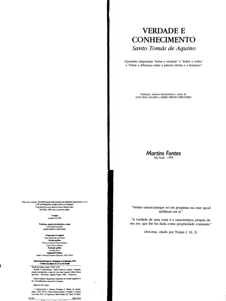 Aquino, Tomas de - Verdade e Conhecimento PDF | PDF