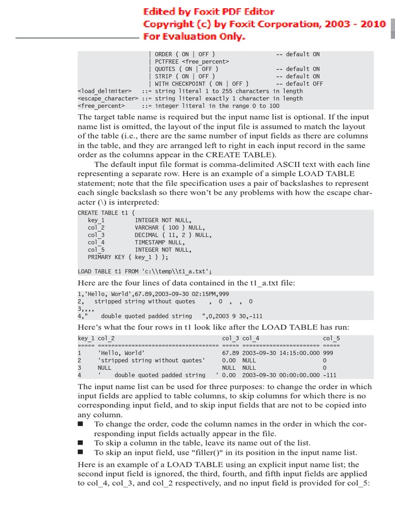 Loading Data Into Tables: An Overview of the LOAD TABLE Statement | PDF ...